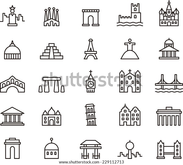 Monuments Icon Set Stock Vector (Royalty Free) 229112713 | Shutterstock