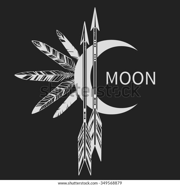Moon Arrows Feathers On Black Background : image vectorielle de stock ...
