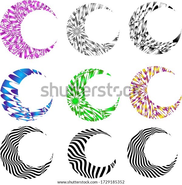 moon colorful objects with bright texture on a white background design ...