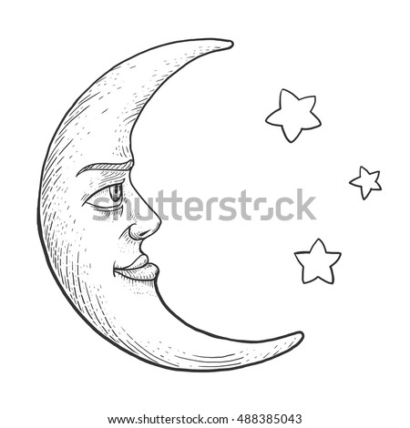 Moon Face Engraving Vector Illustration Scratch Stock Vector (Royalty ...