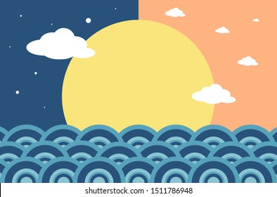 Moon Floats Over Ocean Waves Night Stock Vector (Royalty Free ...