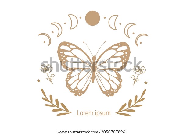 Moon Flower Butterfly Vector Art Design Stock Vector (Royalty Free ...