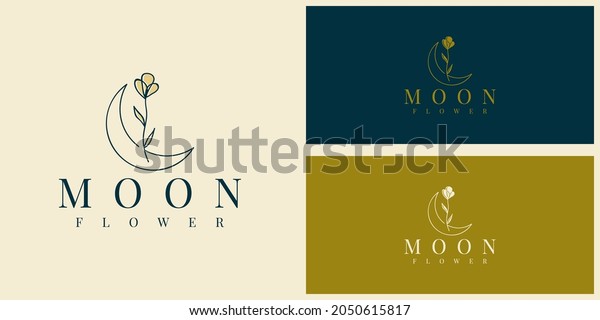 Moon Flower Logo Illustration Template Design Stock Vector (Royalty ...