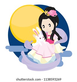 Moon Goddess Rabbit On Her Lap Stock Vector (Royalty Free) 1138593269 ...