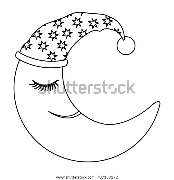 Moon Half Caricature Sleeping Cap Sketch Stock Vector (Royalty Free ...