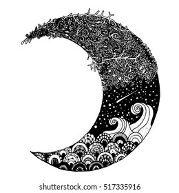 Moon Hand Drawn Illustration Stock Vector (Royalty Free) 517335916 ...