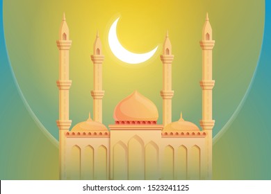 Nabawi Mosque Illustration Medina Saudi Arabia Stock Vector (Royalty ...
