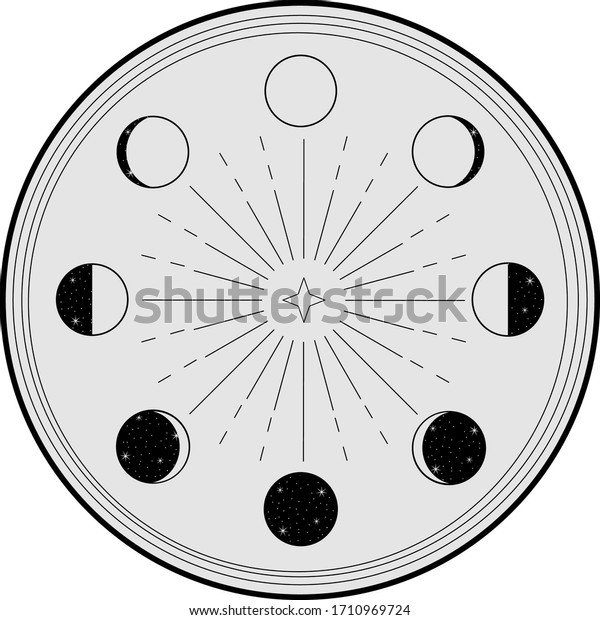 Moon Phases Circle Vector Stars Stock Vector (Royalty Free) 1710969724