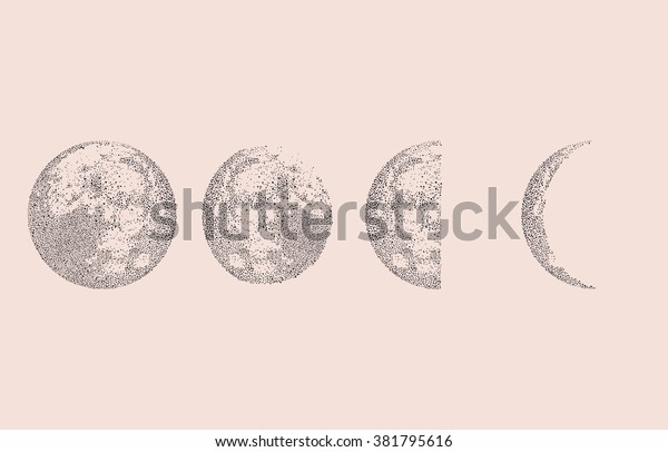 Moon Phases Decoration Dotted Space Background Stock Vector (Royalty ...