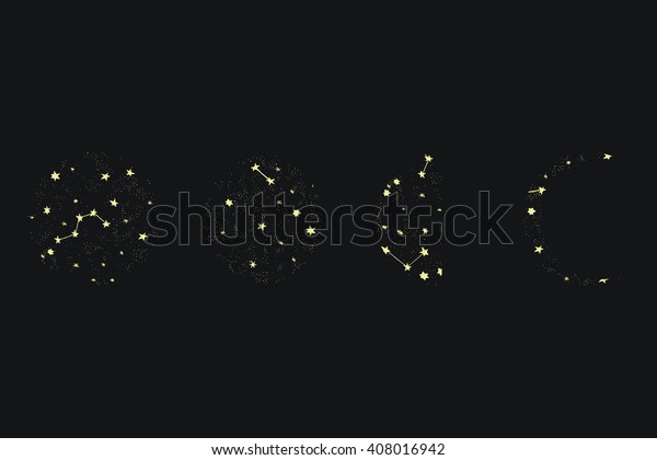 Moon Phases Textured Golden Dots Stars Stock Vector (Royalty Free ...