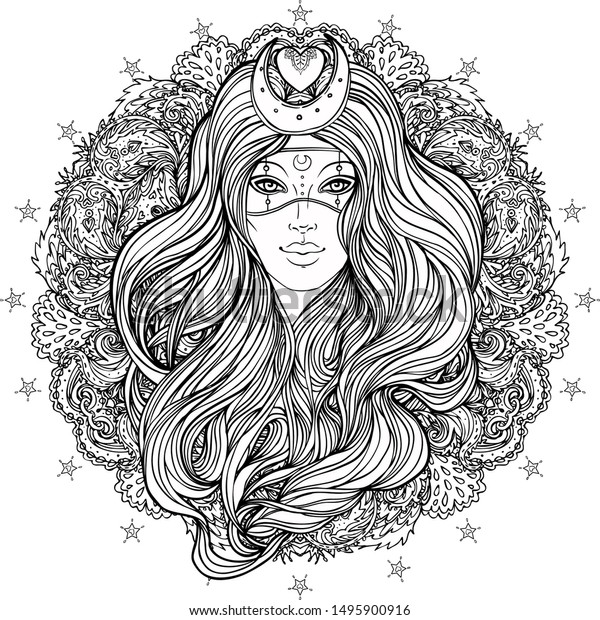 Moon Princess Tribal Fusion Boho Diva: เวกเตอร์สต็อก (ปลอดค่าลิขสิทธิ์ ...