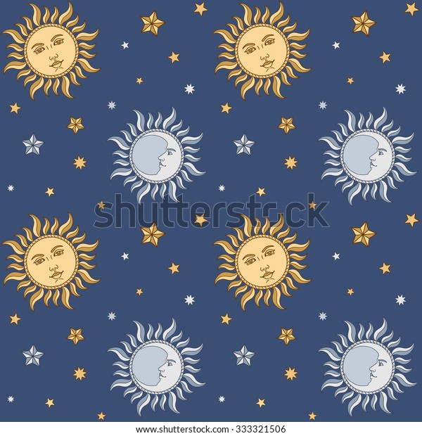 Moon Sun Stars Seamless Background Vector Stock Vector (Royalty Free ...