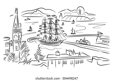Hand Drawn Camping Line Illustration Stock Vector (Royalty Free ...