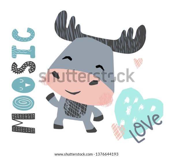 Moose Baby Dance Cute Print Sweet Stock Vector (Royalty Free) 1376644193