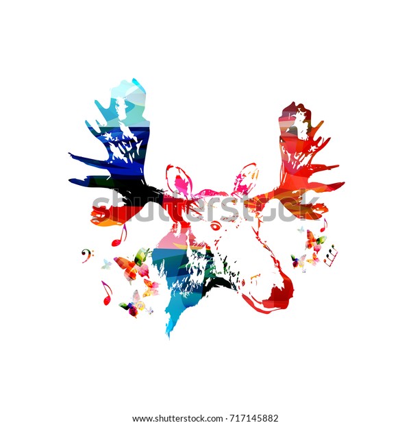 Moose Head Vector Illustration Colorful Design: เวกเตอร์สต็อก (ปลอดค่า ...