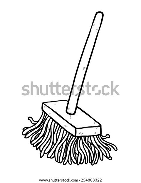 mop / cartoon vector and illustration, black and white, hand drawn ...