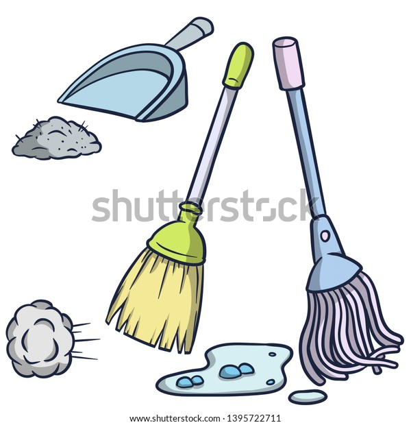 Mop Puddle Water Broom Bunch Dust Stock Vector (Royalty Free) 1395722711