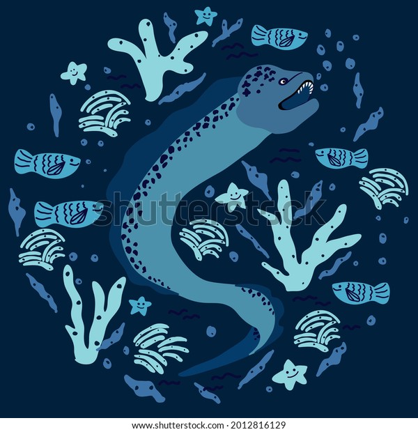 Moray Eel Cartoon Character Marine Underwater Stock Vector (Royalty ...