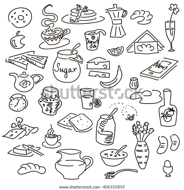 Morning Breakfast Doodle Vector Set Stock Vector (Royalty Free) 406335859