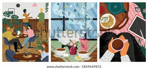 Morning Coffee Cafe Concept Vector Illustration Stock Vector (Royalty ...