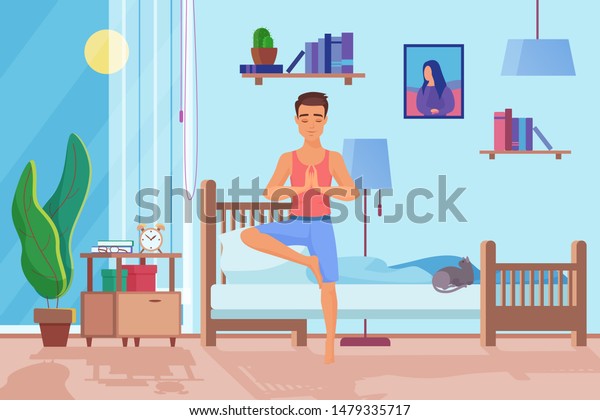 Morning Exercises Flat Vector Illustration Healthy 스톡 벡터(로열티 프리 ...