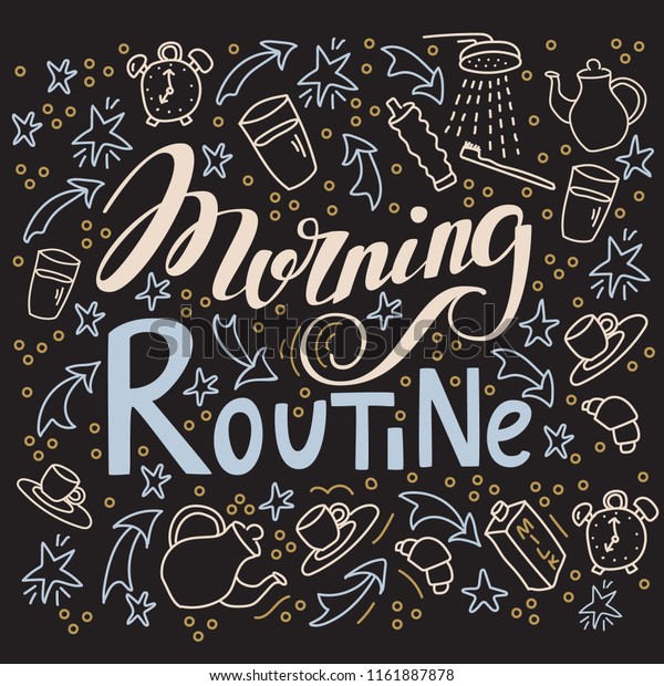 Morning Routine Hand Drawn Doodle Set Stock Vector (Royalty Free ...