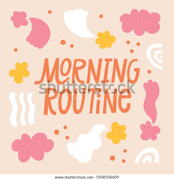 Morning Routine Hand Drawn Doodle Lettering: เวกเตอร์สต็อก (ปลอดค่า ...
