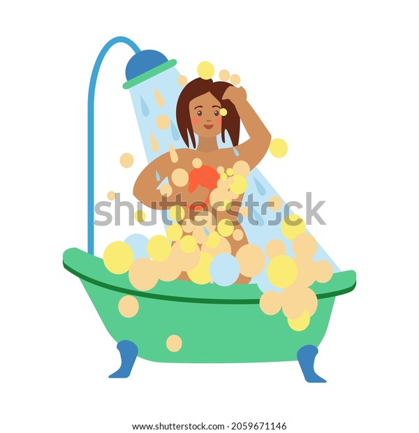 Morning Routine Woman Take Shower Cartoon Stock Vector Royalty Free