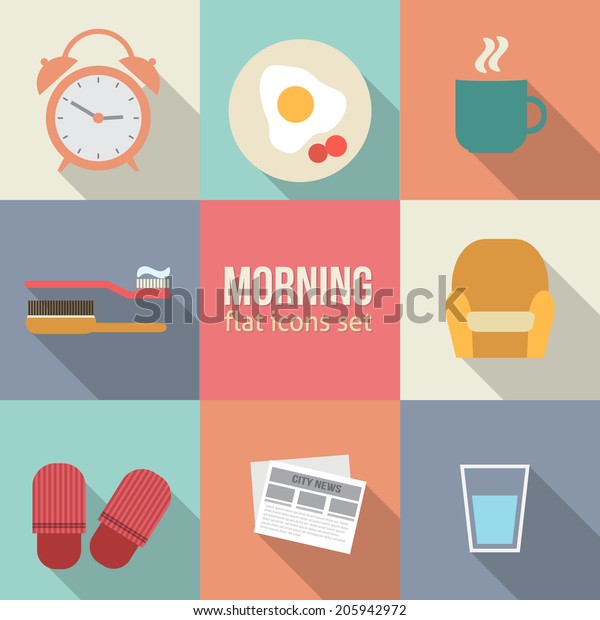 Morning Time Icons Set Flat Vector 스톡 벡터(로열티 프리) 205942972 | Shutterstock