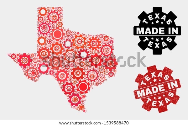 Mosaic Gear Texas State Map Textured Stock Vector (Royalty Free ...