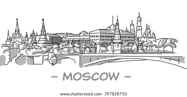 Moscow Hand Drawn Sketch Two Tone Stock Vector (Royalty Free) 397828750