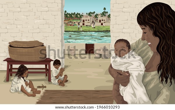 Moses Arms His Smiling Mother Front Stock Vector (Royalty Free) 1966010293