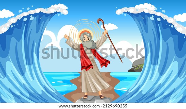 Moses Cartoon Character Red Sea Background Stock Vector (Royalty Free ...
