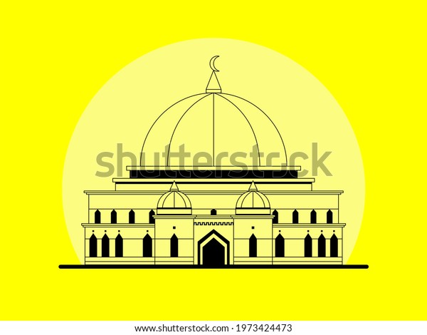 Mosque Line Art Flat Illustration Yellow Stock Vector (Royalty Free ...