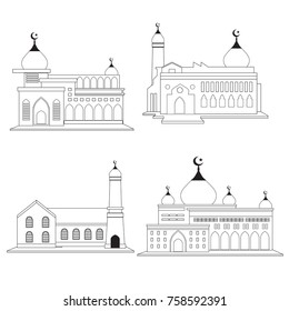 Mosque Symbols Line Vector Drawn Set: เวกเตอร์สต็อก (ปลอดค่าลิขสิทธิ์ ...