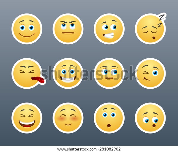 Most Beautiful Yellow Stickers Different Emotions Stock Vector (Royalty ...