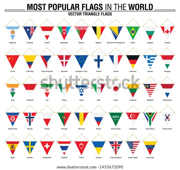 Most popular flags in the world. Triangle flags on white background.