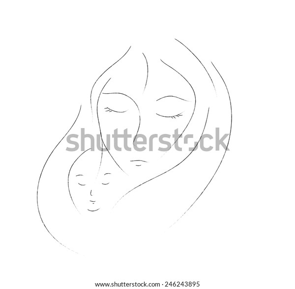 Mother Child Simple Drawing On White Stock Vector (Royalty Free) 246243895