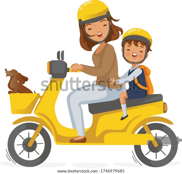 Mother Driving Child Uniform On Motorcycle Stock Vector (Royalty Free ...