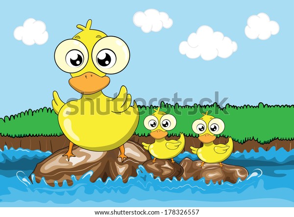 Mother Duck Her Ducklings Vector Cartoon Stock Vector (Royalty Free ...