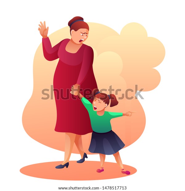 Mother Shouting Child Flat Vector Illustration Stock Vector (Royalty ...