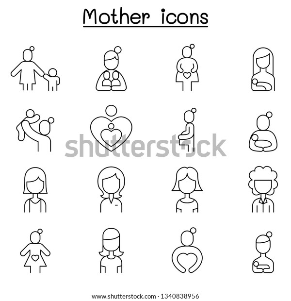 Mother Super Mom Icon Set Thin Stock Vector (Royalty Free) 1340838956 ...