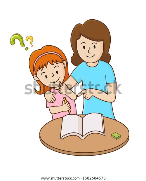Mother Teaching Her Child Learn Write Stock Vector (Royalty Free ...