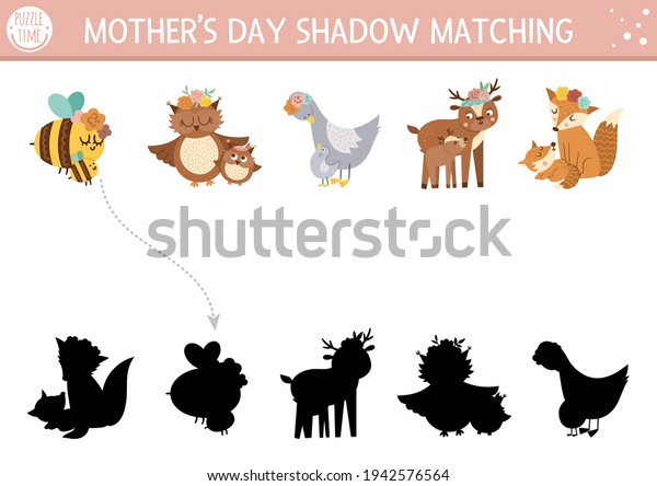 Mothers Day Shadow Matching Activity Children Stock Vector (Royalty ...