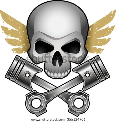 Motor Skull Crossed Engine Pistons Wings Stock Vector (Royalty Free ...