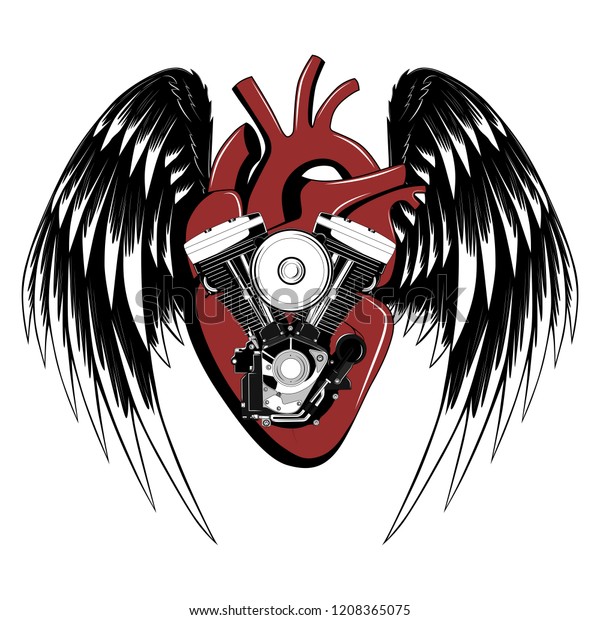 Motorcycle Engine Wings Against Background Heart Stock Vector (Royalty ...