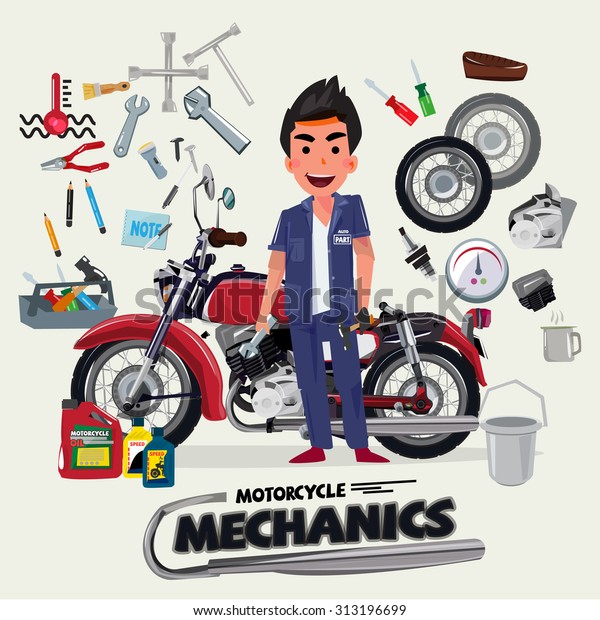Motorcycle Mechanics Tool Kit Character Design : image vectorielle de ...