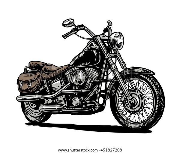Motorcycle Side View Hand Drawn Classic Stock Vector (Royalty Free ...