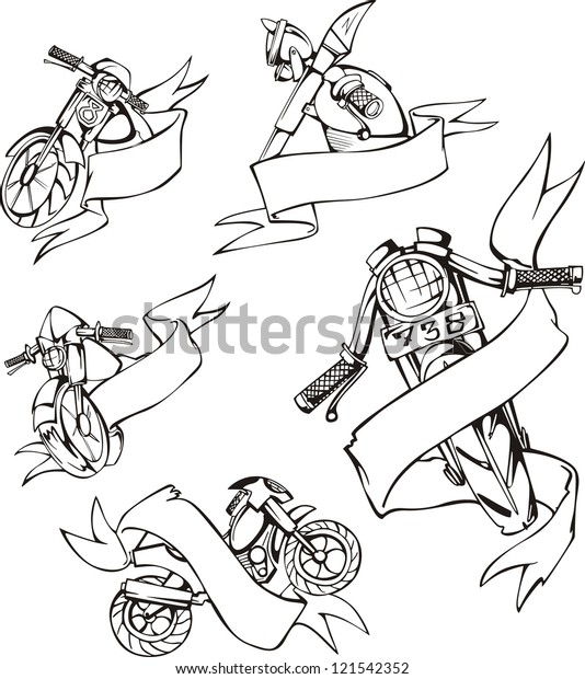 Motorcycle Templates Ribbons Set Black White Stock Vector (Royalty Free ...