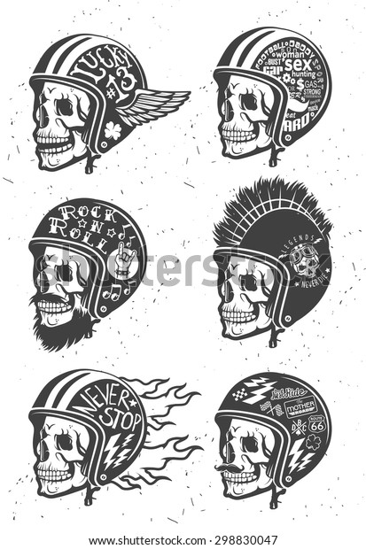 Motocicleta Casco de dibujo hecho a mano con cráneo.